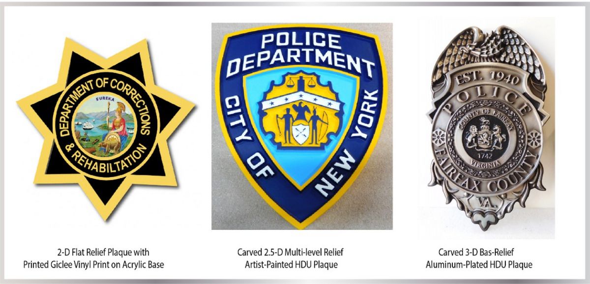 3D Brass,Silver, Painted or Wood Police Badge & Patch Plaques